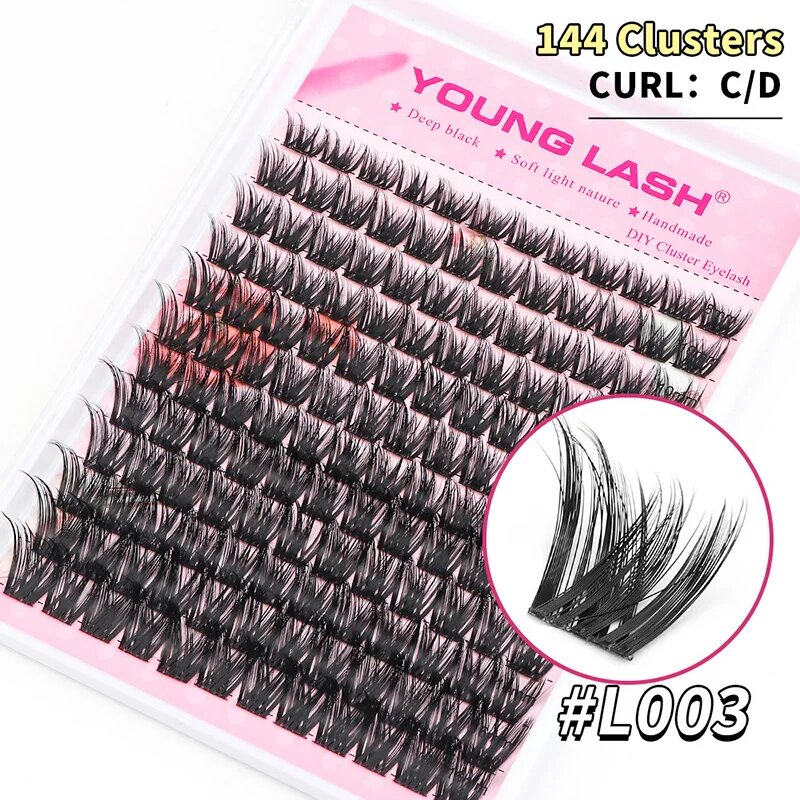 YOUNG LASH кластерные ресницы 144 шт, черный хлопок C, L003