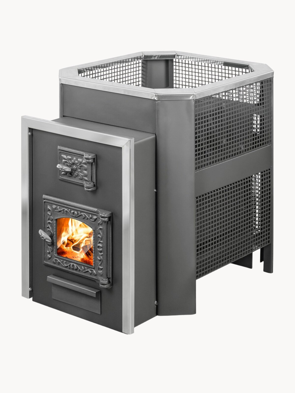 Печь банная дровяная Радуга ПБ-33 сталь 8 мм дверца со стеклом