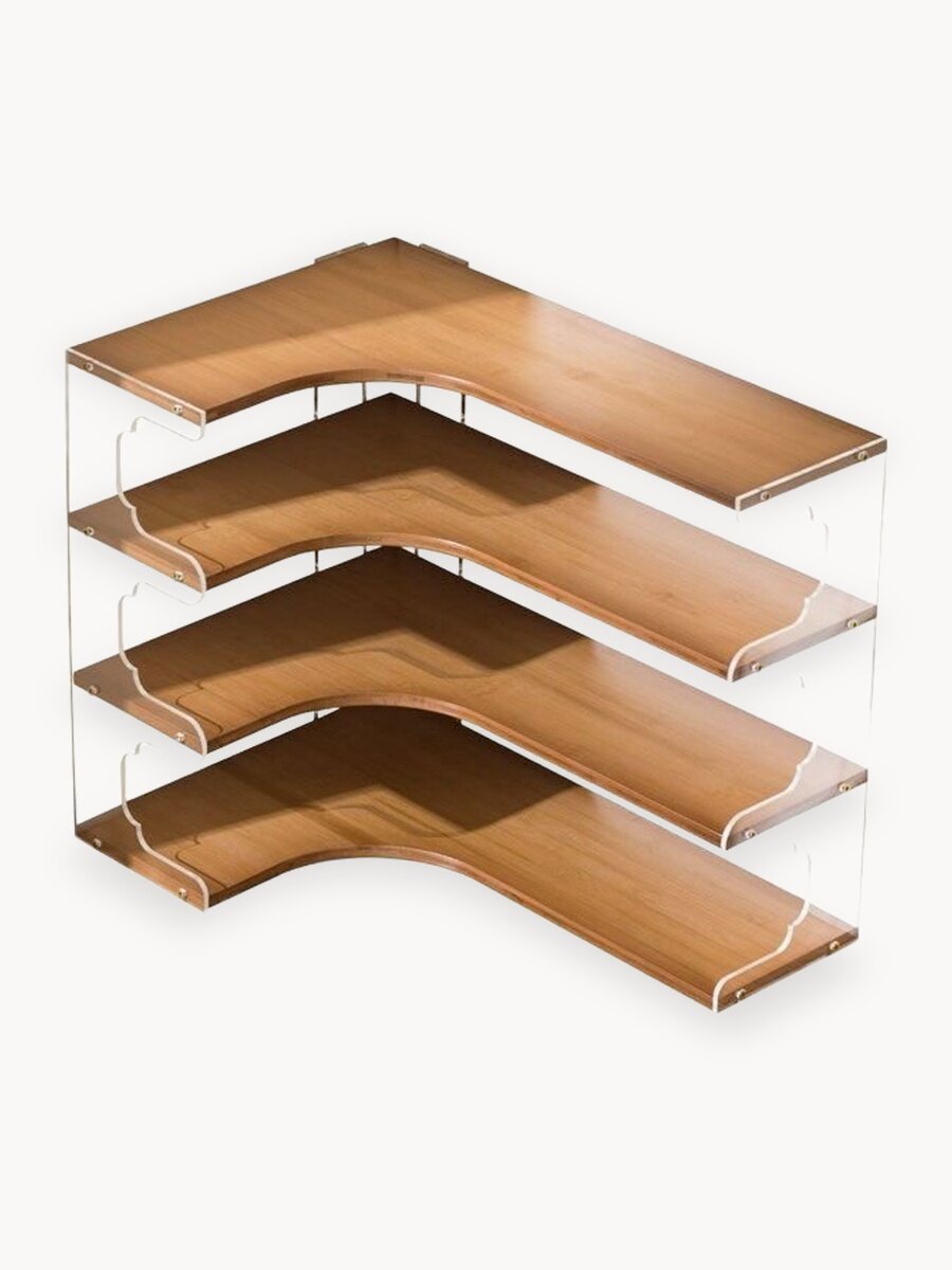 Угловой четырехслойный стеллаж для чашек и кружек, деревянный подстаканник-органайзер, L-образный угловой органайзер для кухни, столовой, кофейного уголка, компактное вертикальное хранение посуды