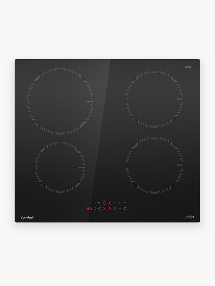 Индукционная варочная панель Comfee CIH601, инвертор, ширина 60 см, 4 конфорки, Boost, автообнаружение посуды, черный
