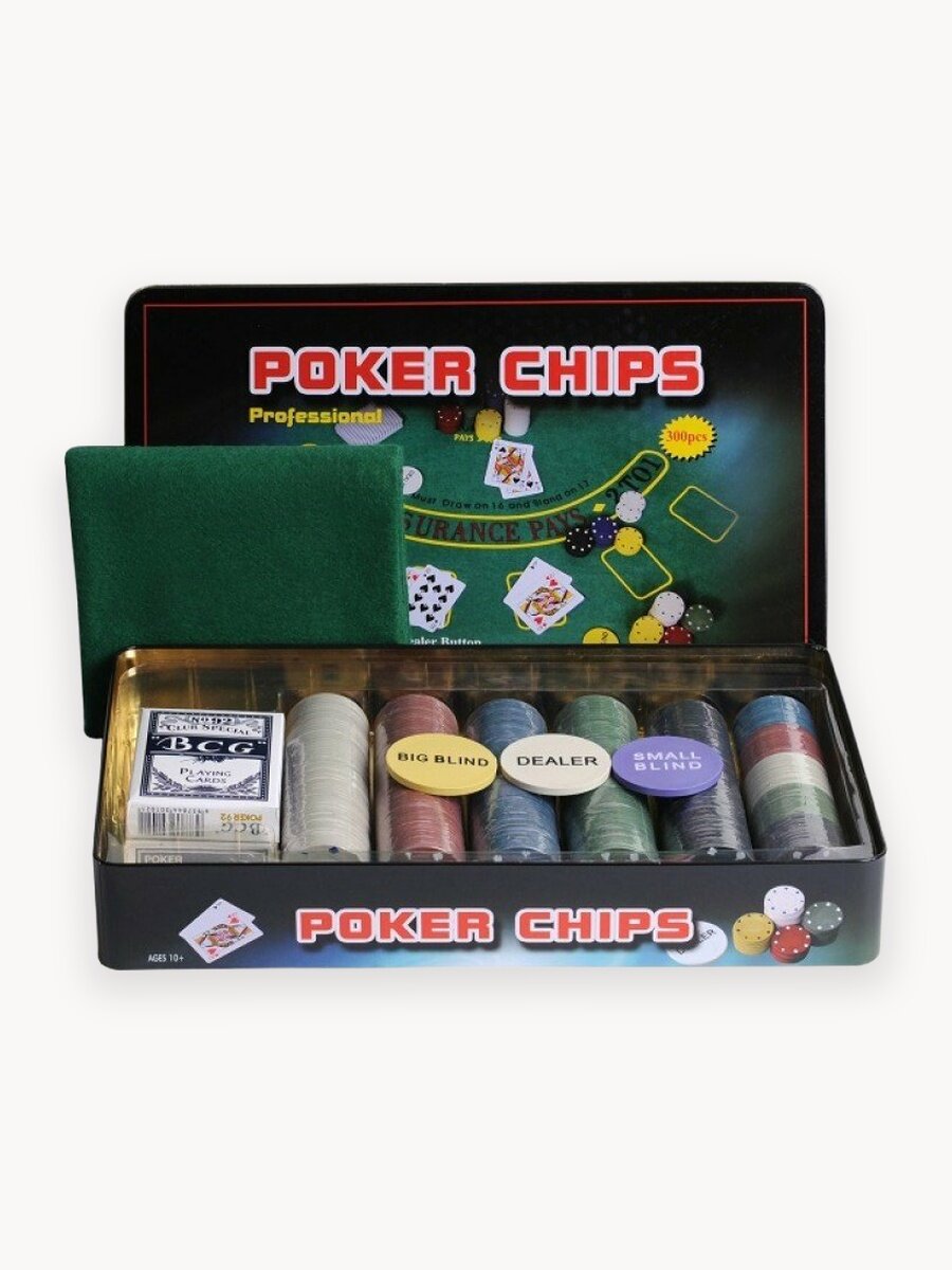Набор для покера на 300 фишек Holdem Light с номиналом, Partida, сукно в подарок