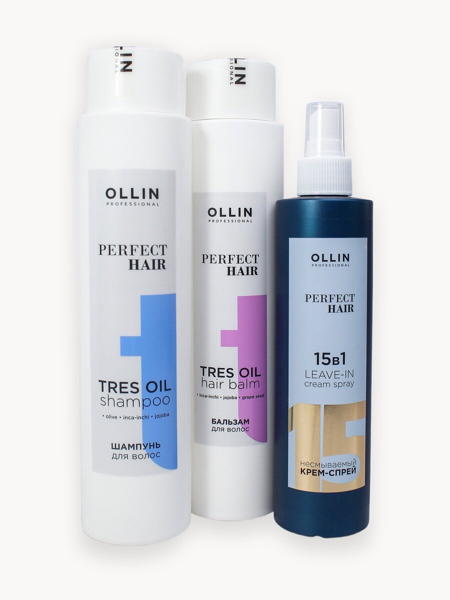 Дорожный набор для волос OLLIN PROFESSIONAL Perfect Hair hair&travel: шампунь, бальзам и спрей для волос несмываемый 15 в 1, 3*100 мл