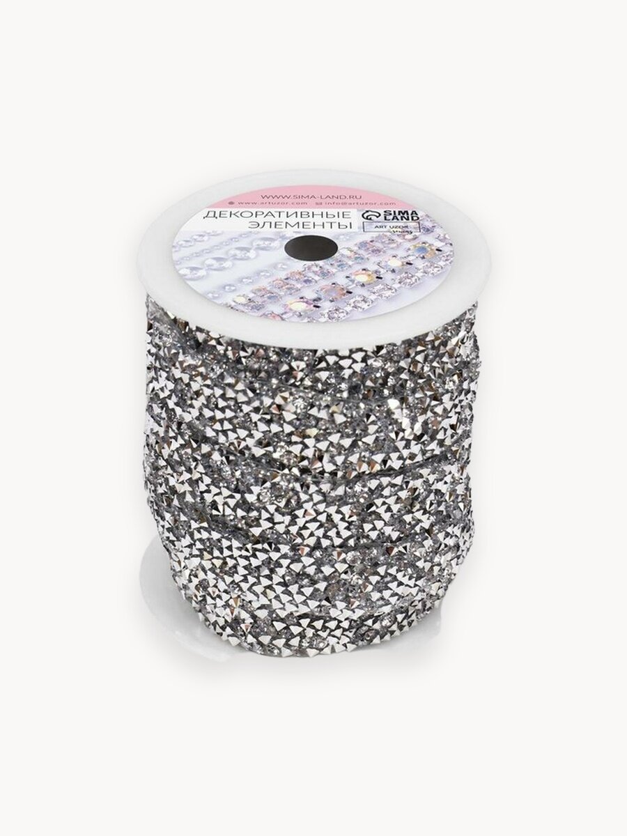 Стразы термоклеевые, ширина - 15 мм, 4.5 ± 0.5 м, цвет серебряный