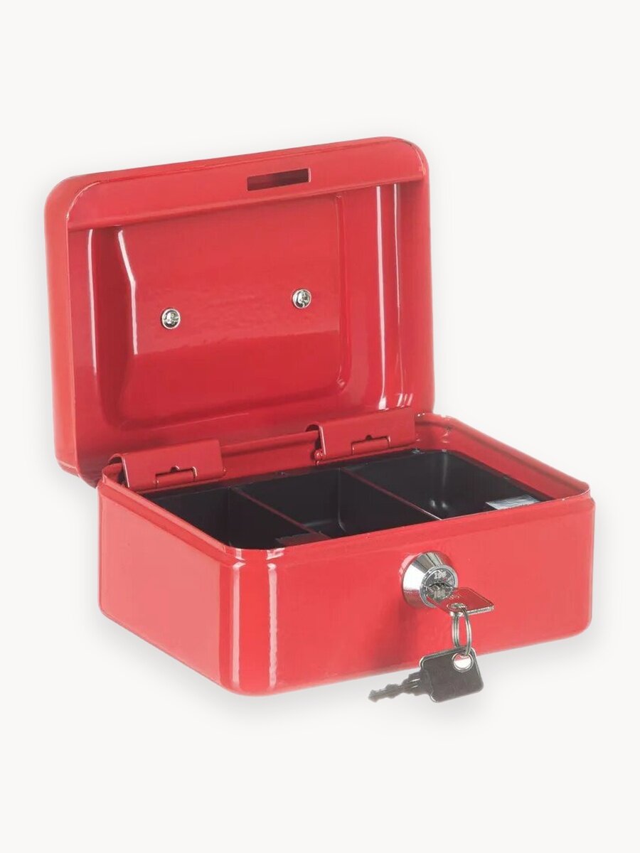 Переносной сейф SAFEBURG Keeper-15 Red Gloss, 12х15х8 см, ключевой замок, ящик с ручкой, металлический бокс 3 отделения