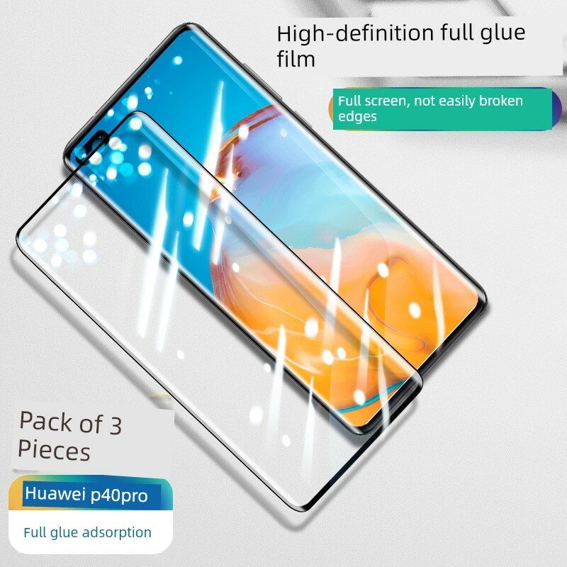 Самоклеящаяся стеклянная пленка для Huawei P40 Pro с полным клеевым покрытием, ультра-прозрачная, кривая кромка, 3 шт.
