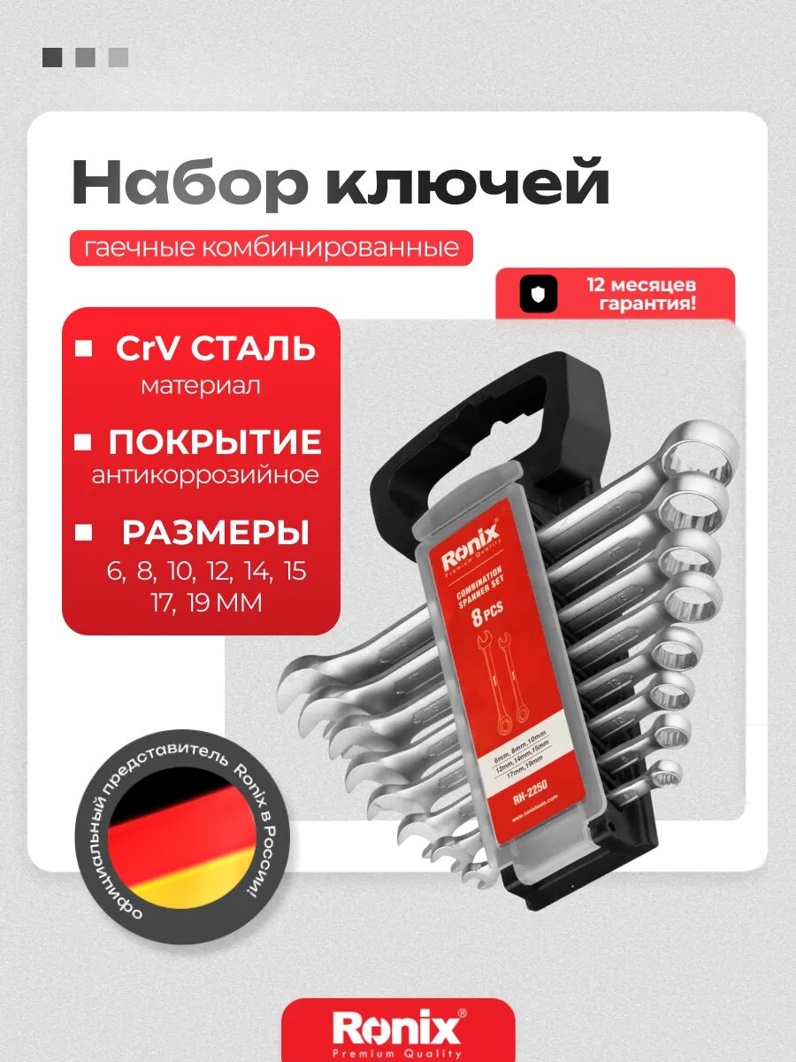 Гаечные ключи Ronix набор сталь Cr-V набор ключей универсальный