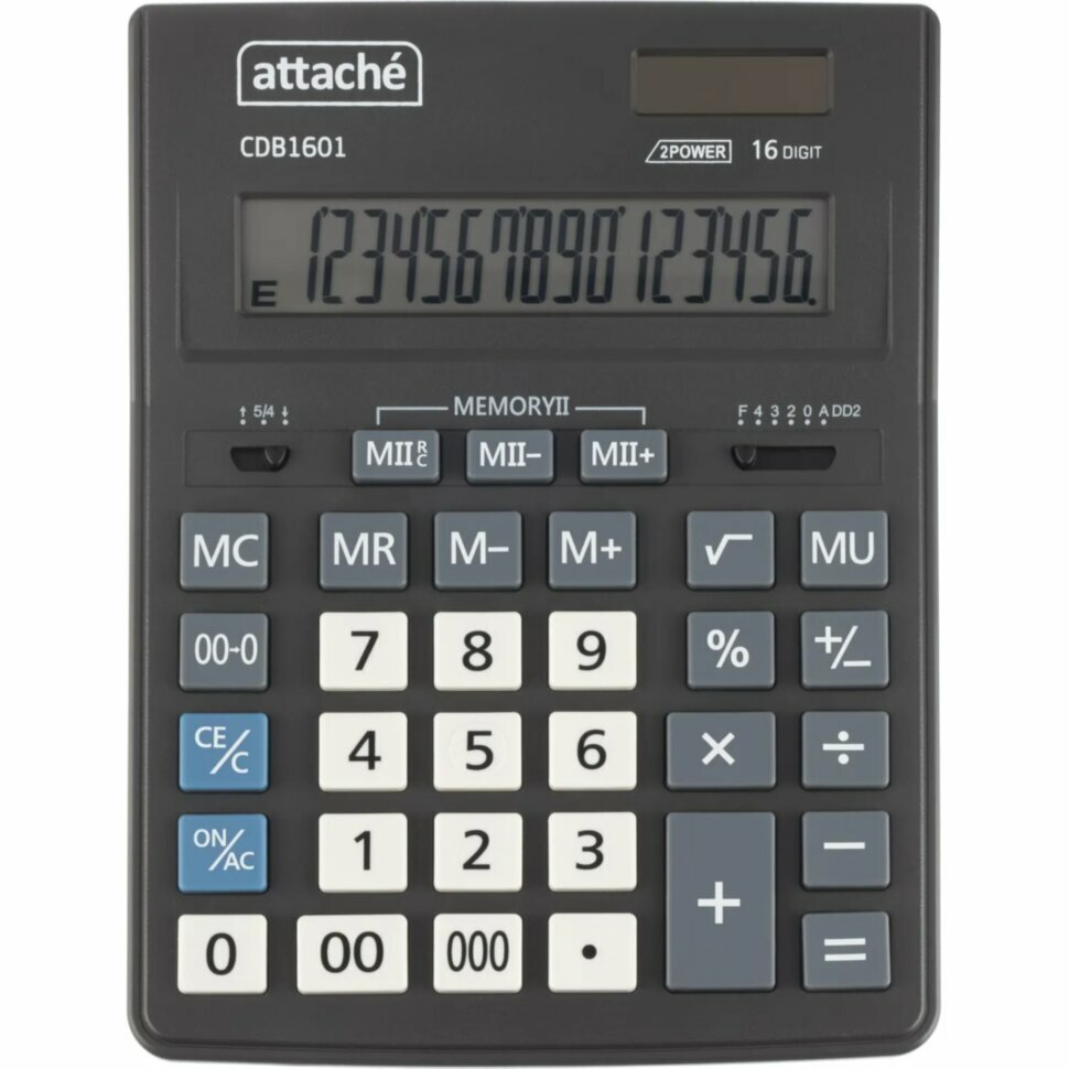 Калькулятор настольный Attache CDB1601-BK 16-разрядный черный 205x155x35 мм, 2213917