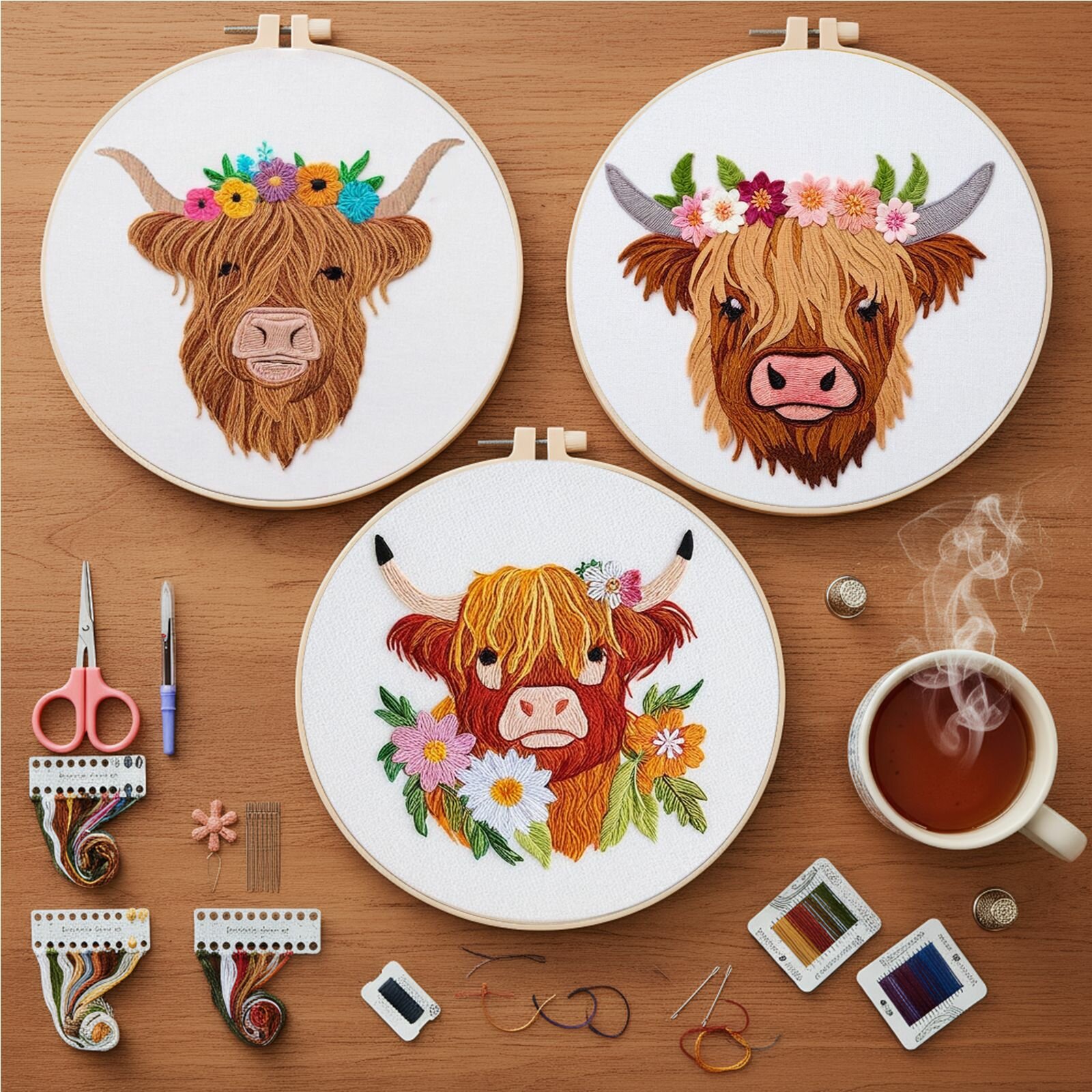 Набор для самостоятельной вышивки животных с вышитым обручем для начинающих и взрослых упаковка 3 шт.