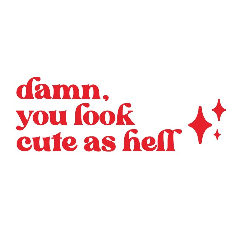 Красная наклейка "Damn you look cute as hell" 10см, QT15151Red