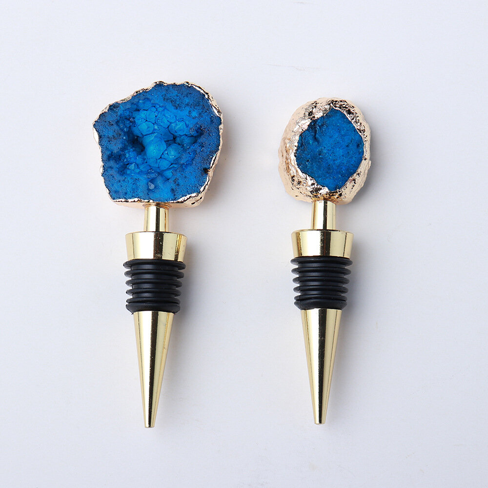 Кристаллический электролитически покрытый синий и белый необработанный камень агата, пробка для вина, пробка для сохранения свежести