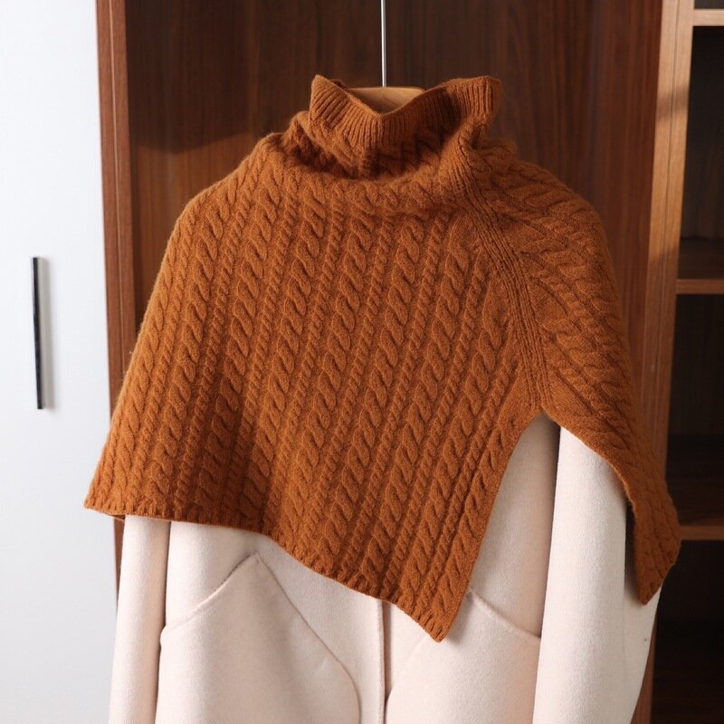 Новая осенне-зимняя 100% шерстяная пуловерная шаль с кабельной вязкой, теплая вязаная накидка