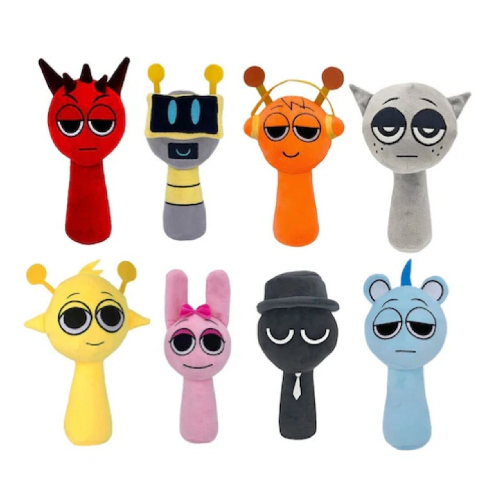 Плюшевые куклы, мерч игры Rhythm Box, плюшевые игрушки (8 шт: красный/желтый/розовый/синий/серый/черный/оранжевый/серо-желтый цвет), Sprunki Plush Rhythm Box, ткань кристалл плюш, наполнение ПП вата, размер 20-25см, вес 50г