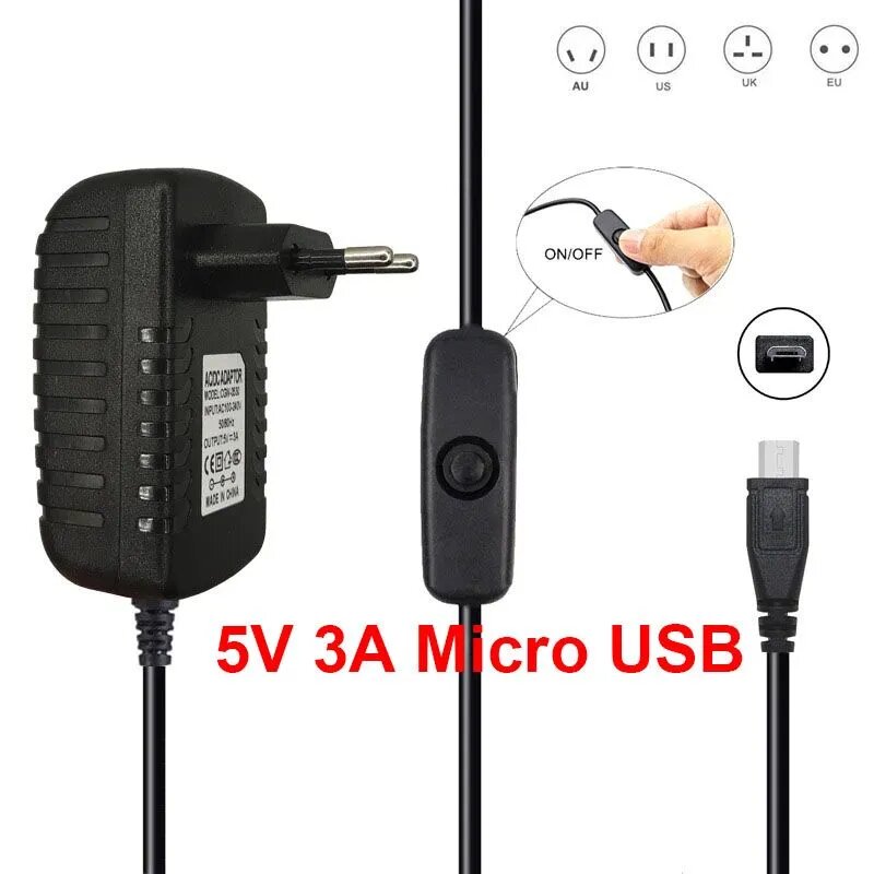 5V 3A адаптер питания с кнопкой переключения Micro USB порт быстрое зарядное устройство для Raspberry Pi 3B 3B 3 Модель B Plus
