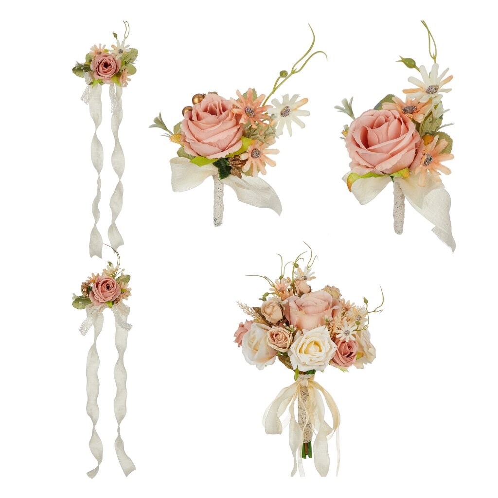 Элегантные Искусственные Букеты для свадьбы Роскошные Шелковые Букеты для Женихов Невесты Корсажи Цветочные Декоры для Свадебной церемонии