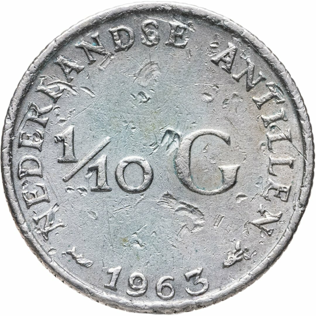 Нидерландские Антильские острова 1/10 гульдена gulden 1963, Серебро 640, в сохранности F