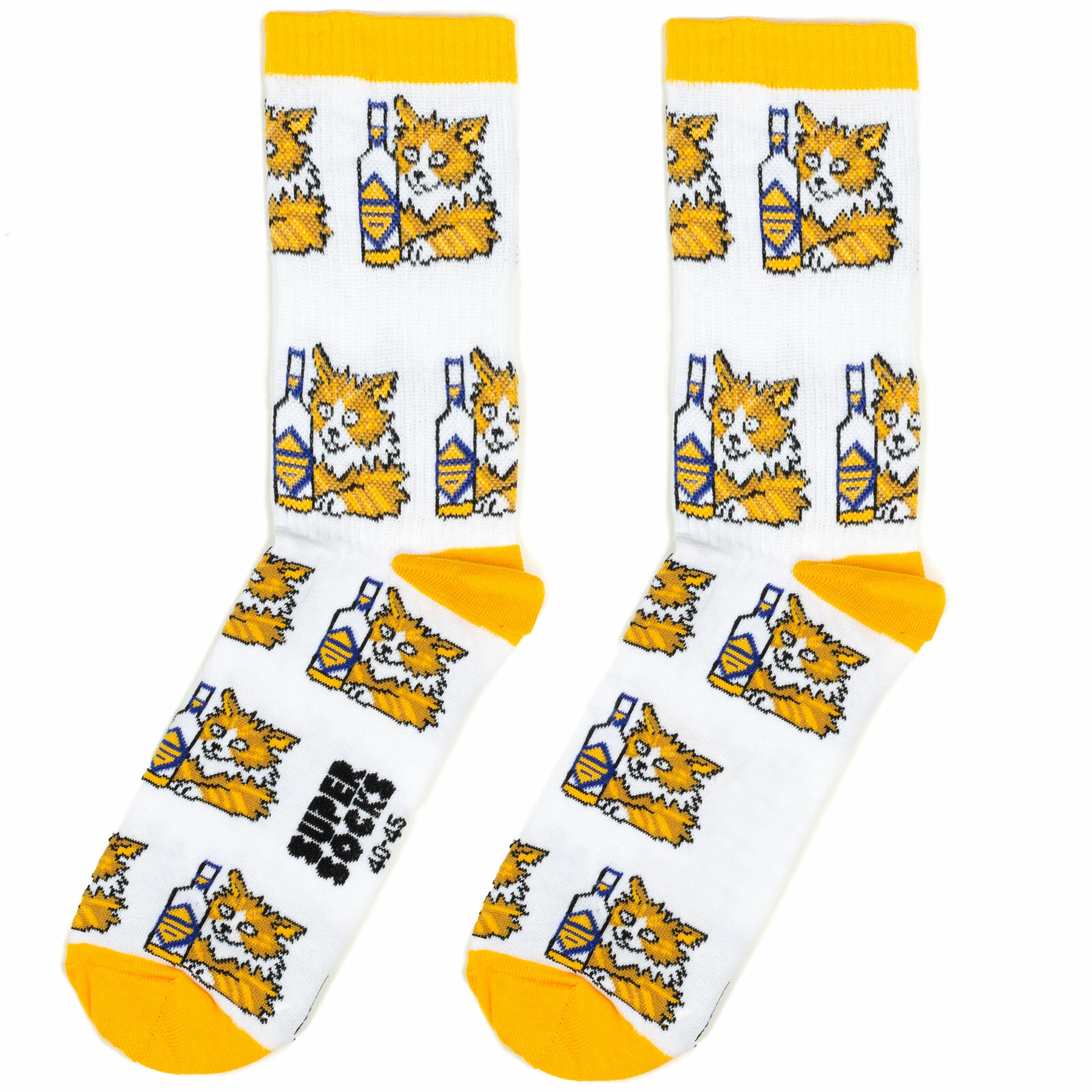 Носки Super socks Носки с рисунками Super Socks - Алкокот, размер 40-45, белый, черный, желтый — фото 1