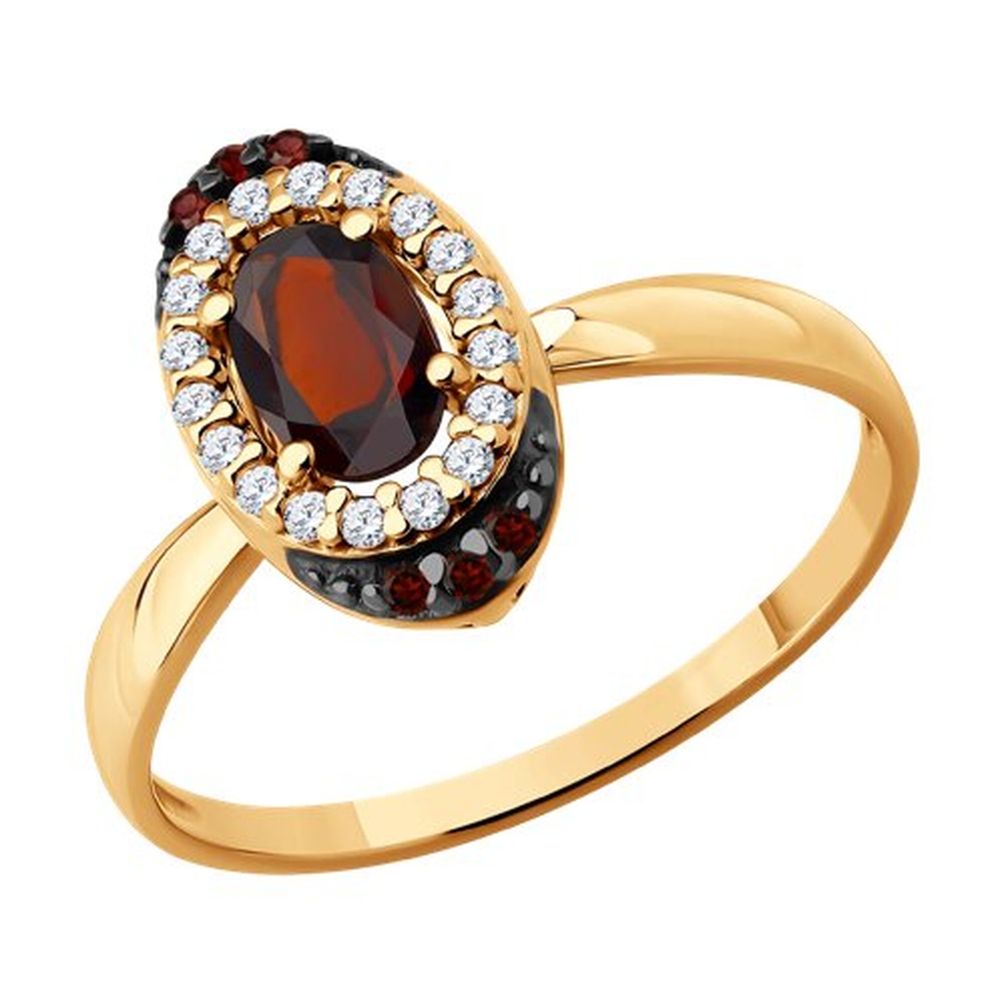 Кольцо, серебро, 925 проба, родирование, фианит, гранат