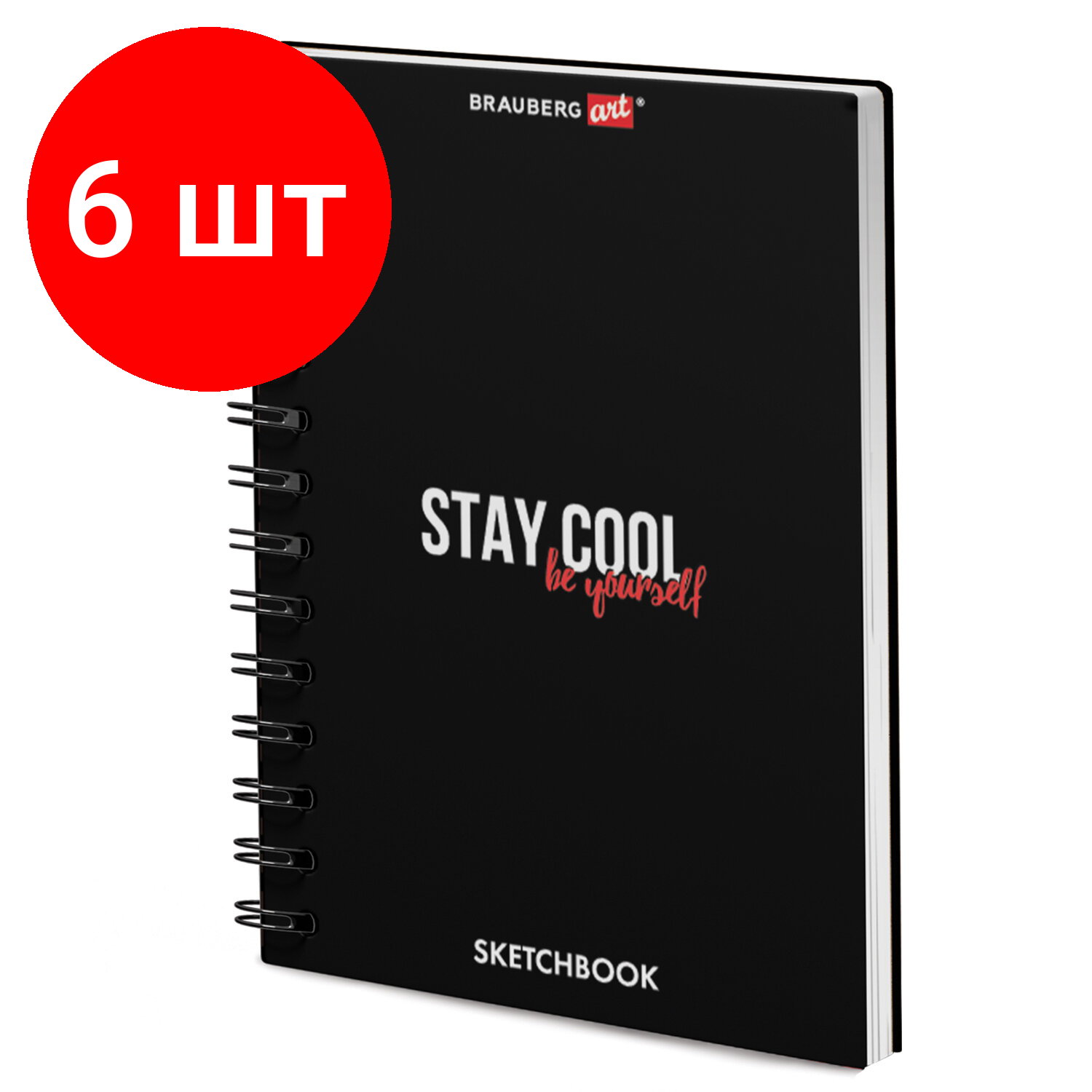 Комплект 6 шт, Скетчбук для графики и маркеров, "бристоль" 200 г/м2, 148х210 мм, 30 л, Гребень, BRAUBERG ART, 115108