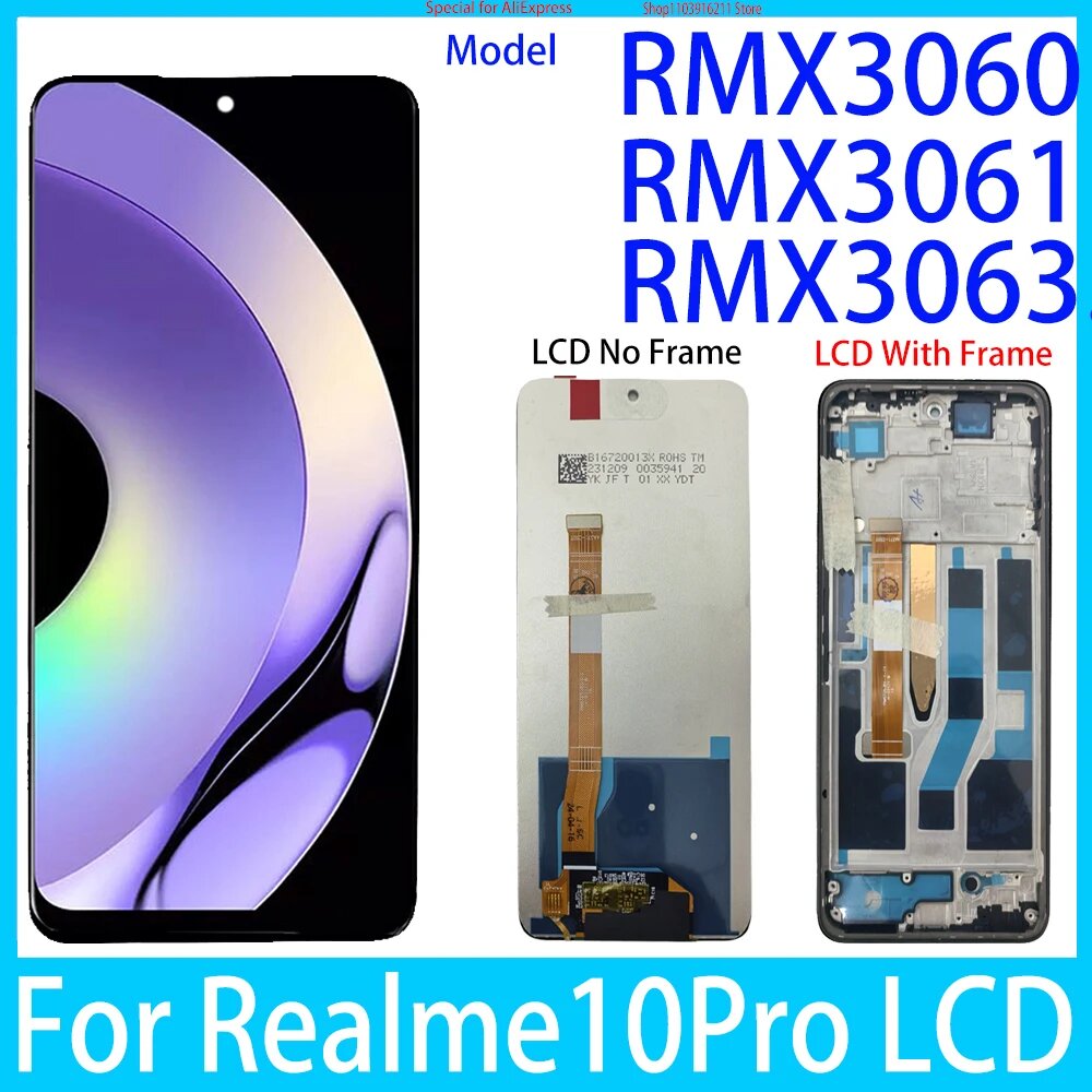 Для Realme 10 Pro 10 Pro ЖК-дисплей RMX3663 RMX3660 RMX3661, сенсорный экран с Black With Frame
