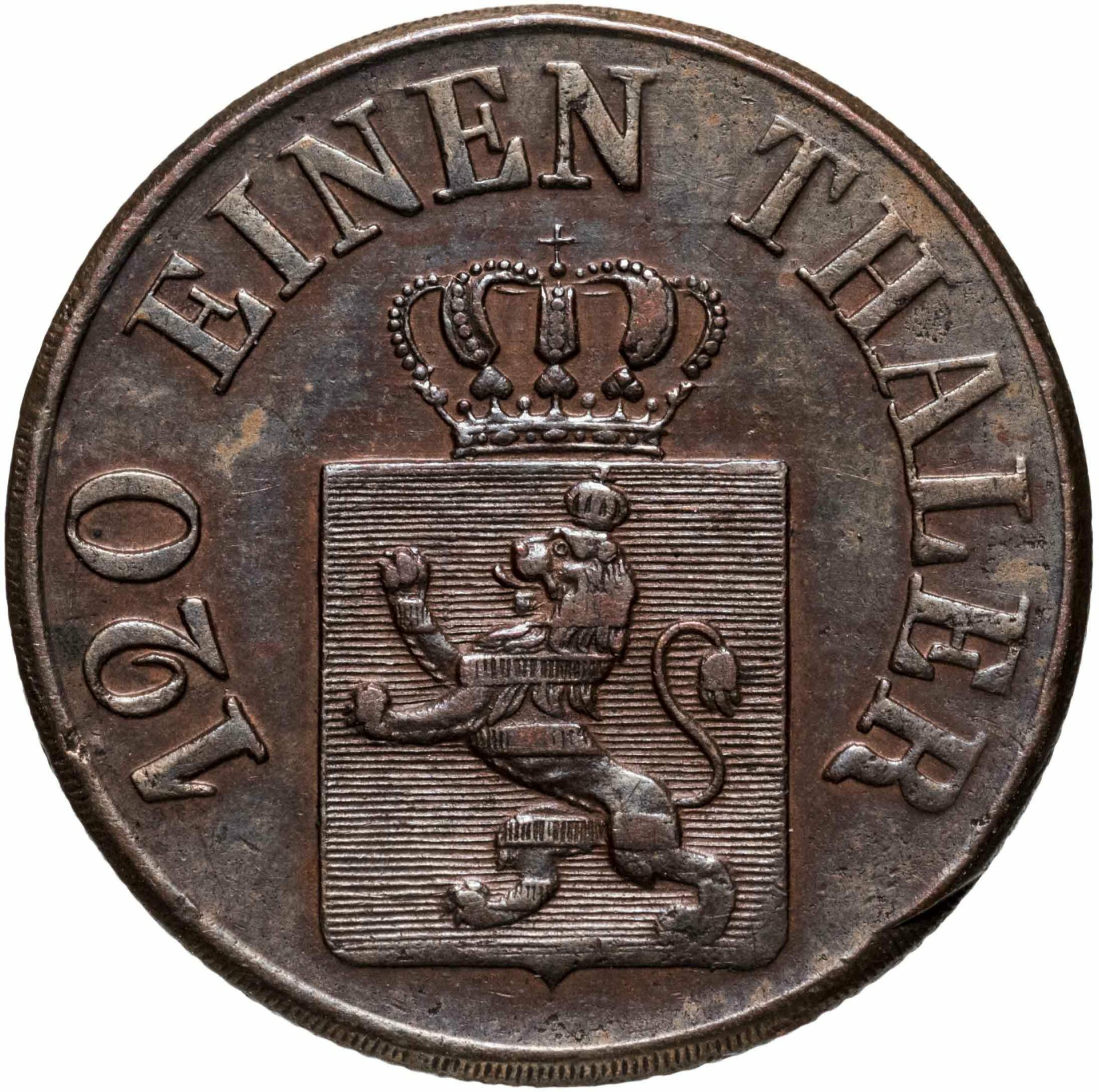 Германия, Гессен-Кассель 3 геллера 1850, Медь 166, в сохранности XF-AU