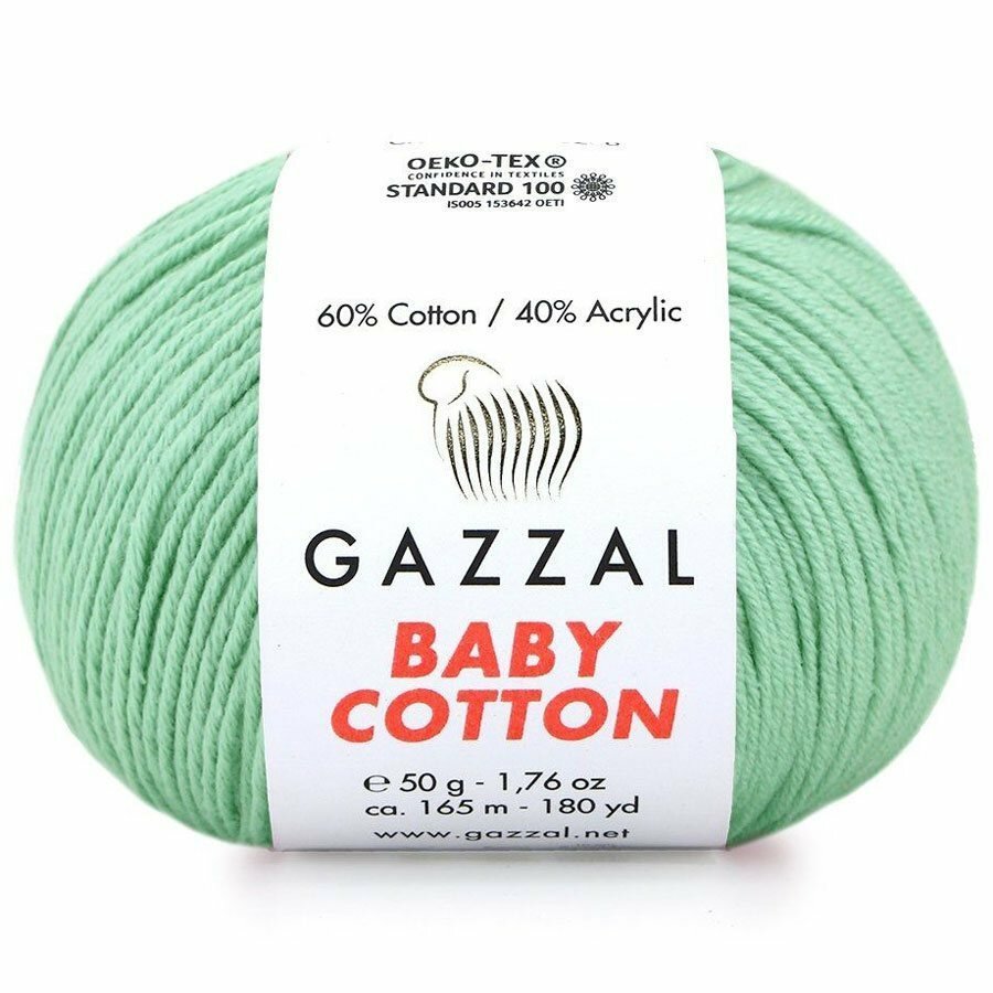 Пряжа Gazzal BABY COTTON 3425 св. салат (5 мотков)