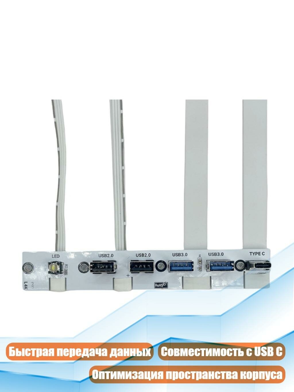 USB3.0 фронтальная панель с портами USB и Type-C, Белый