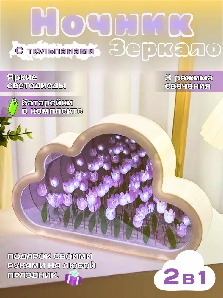 Ночник-зеркало с тюльпанами / Тюльпаны в облаке (сиреневый)