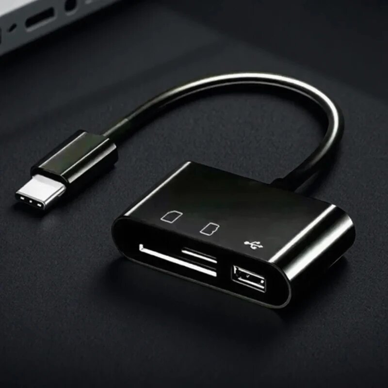 OTG 3in1 SD TF SIM-карты памяти, адаптер типа C, USB2.0, записывающее устройство, 3 in 1 Black