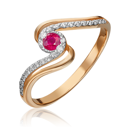 Кольцо, красное золото, 585 проба, бриллиант, рубин