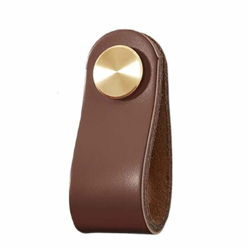 Кожаная ручка для шкафа из латуни с одним отверстием-коричневый