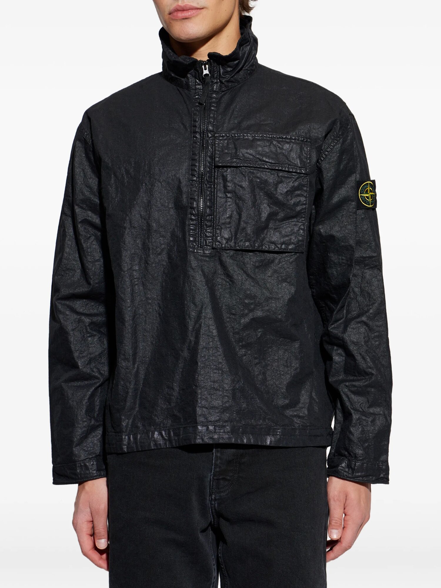 Куртка Stone Island Half-zip pocket jacket, размер L, black/black — фото 1