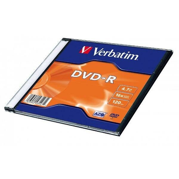 Диск DVD-R Verbatim 4.7 ГБ 16X AZO, в тонкой коробке