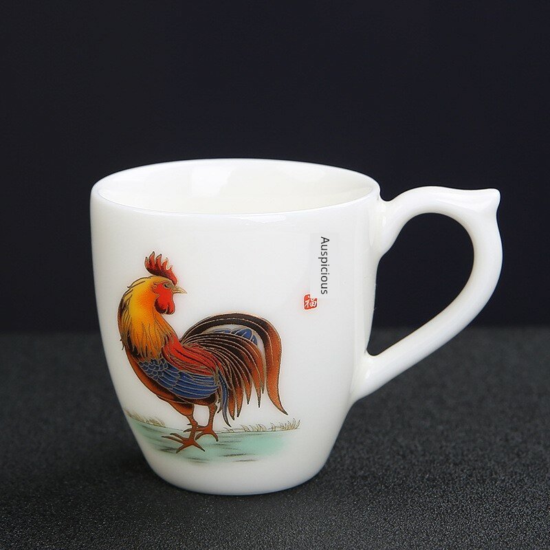 Чайная чашка из белого фарфора Дехуа в форме петуха, мастерская чашка, керамическая чашка для кунг-фу с ручкой, чайная