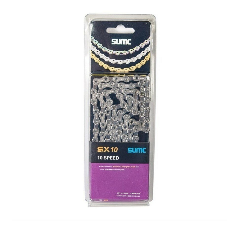 Цепь SUMC - SX10 1/2"x11/128", 10 ск,116 звеньев, серебристая, с замком SL559R