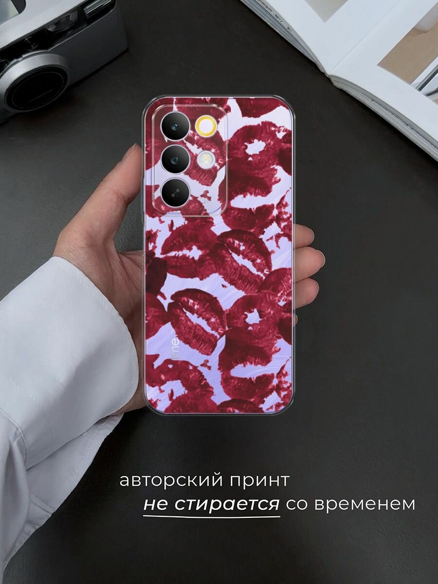 Чехол на Realme C85 / Реалми C85 с принтом Помада паттерн 2, прозрачный — фото 1
