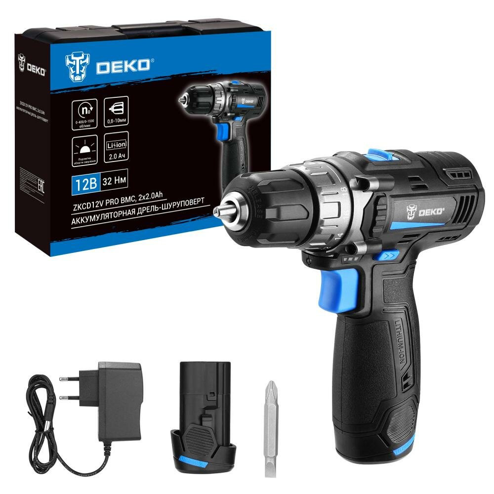 Аккумуляторная дрель-шуруповерт DEKO ZKCD12V PRO в кейсе, 12В, 2х2.0Ач 084-1015