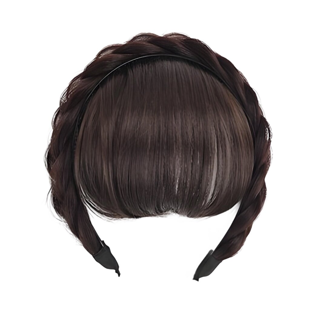 Парик женский с воздушной челкой из косички из рыбьей кости, имитирующий ободок для волос-коричневый и черный