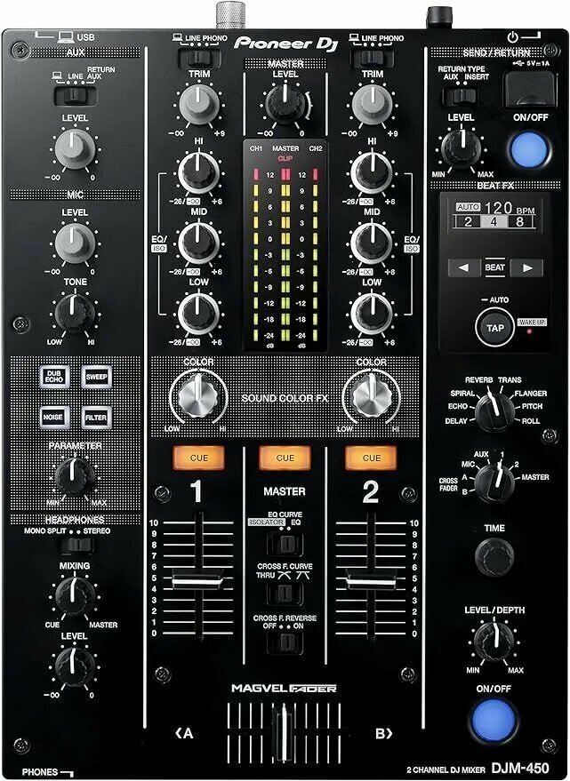 Pioneer DJ - миксер DJM-450, встроенная звуковая карта