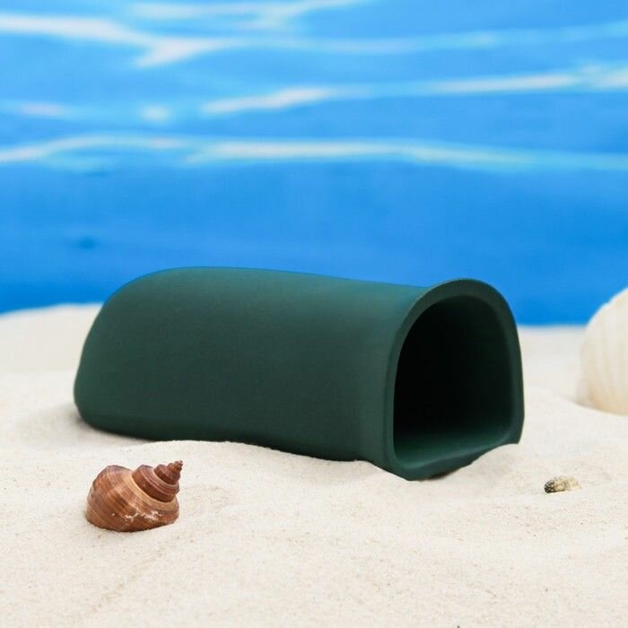 Грот керамический "Трубка для рыб", 12,5 х 4,5 х 3,7 см, зеленый * 1 шт