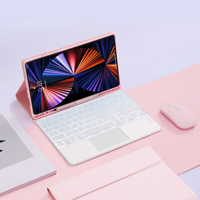 Чехол-клавиатура для Samsung Galaxy Tab S10 FE Plus, розовый, Russian, с мышью