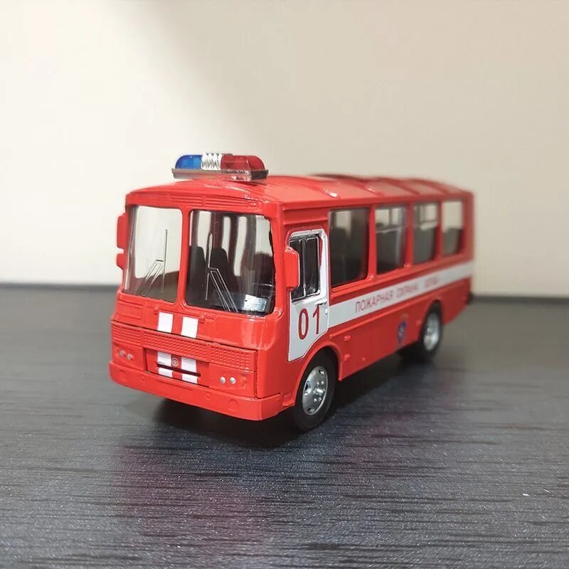 Модель машинки автобуса ПАЗ-672М "дети" в масштабе 1/43, желтого цвета, 16 см, сплав+ABS — фото 1