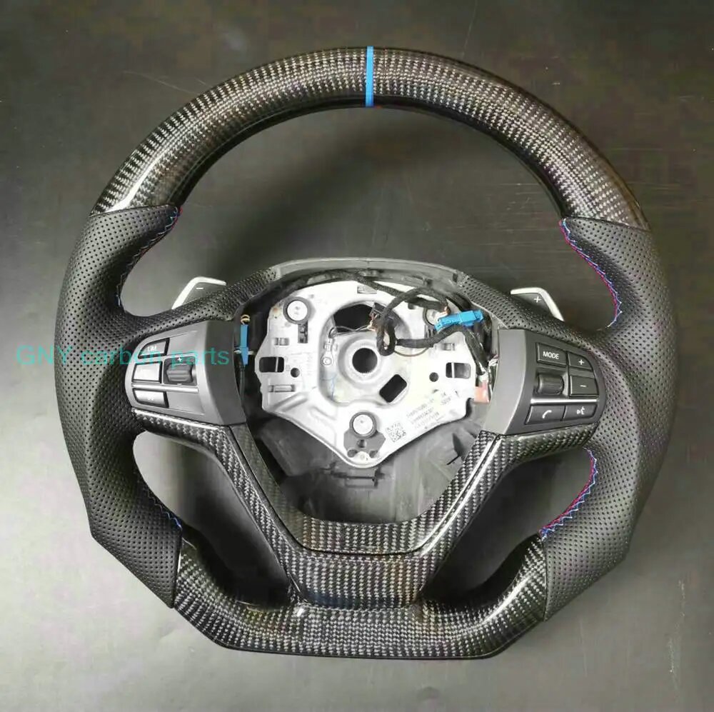 100% настоящее углеродное волокно, автомобильное рулевое колесо с веслом для BMW X3 F25 X4 F26 X5 E70 X6 E71 F15 F16 Leather sides