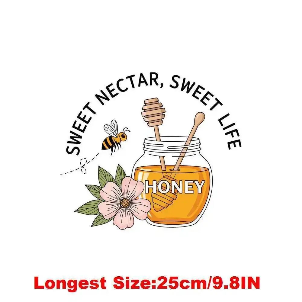 25 см мультфильм цветок пчела мед горшок теплопередающие нашивки для одежды DIY моющаяся рубашка уровня A термонаклейка