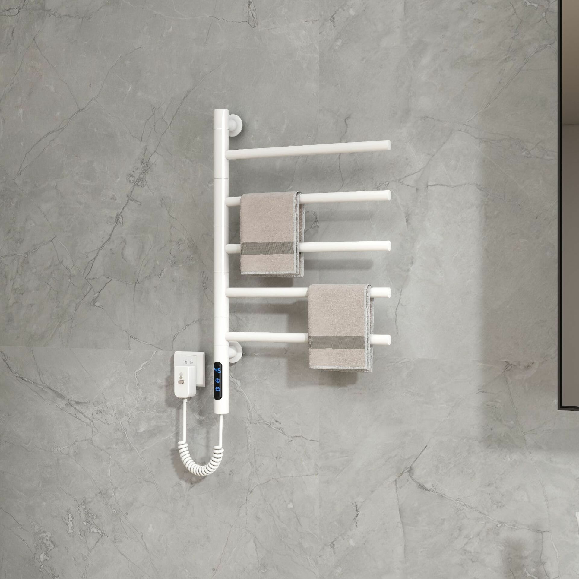 Космический алюминиевый умный электрический подогреваемый полотенцесушитель с постоянной температурой, вращающаяся стойка для хранения из нержавеющей стали без сверления