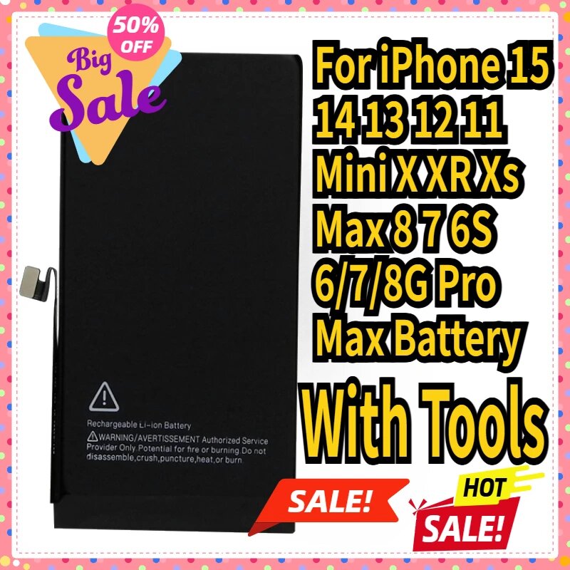 Для iPhone 15 14 13 12 11 Mini X XR Xs Max 8 7 6 S G Pro Max Аккумулятор для Apple с инструментами Новый аккумулятор для телефона For 6s 2400mAh