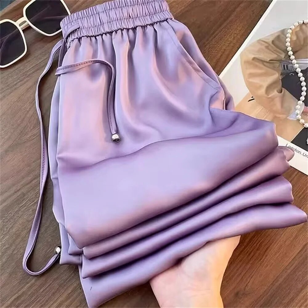 Женские свободные фиолетовые брюки из полиэстера М, фиолетовый