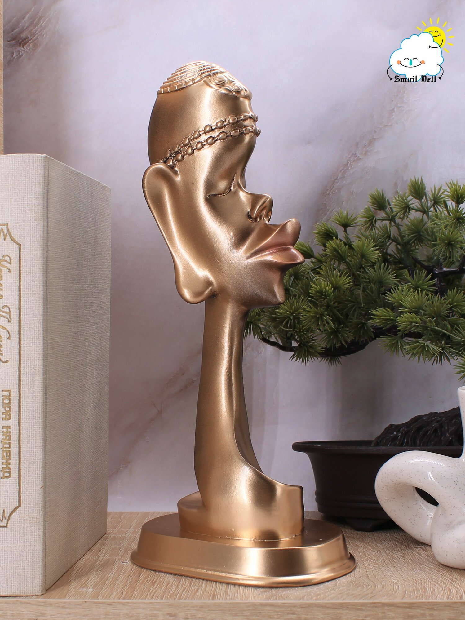 Интерьерная статуэтка "Голова африканки" , 27 см, гипс, цвет бронза