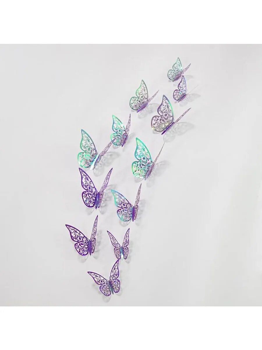 Наклейки-бабочки "Листья", 12 шт, Фиолетовый, 3D