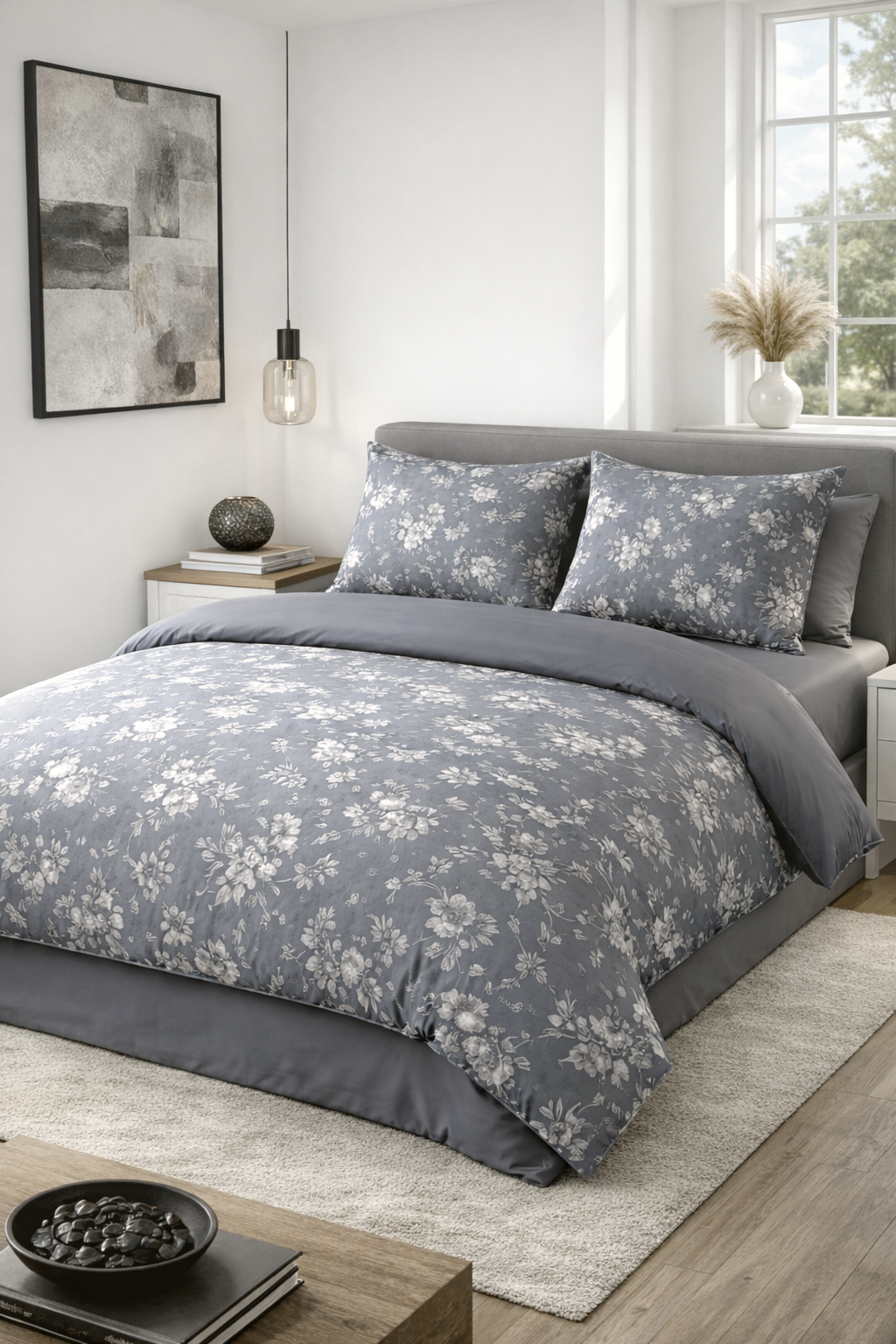 Постельное белье 1.5 спальное Павлина Магнолия на сером, бязь, хлопок 100%