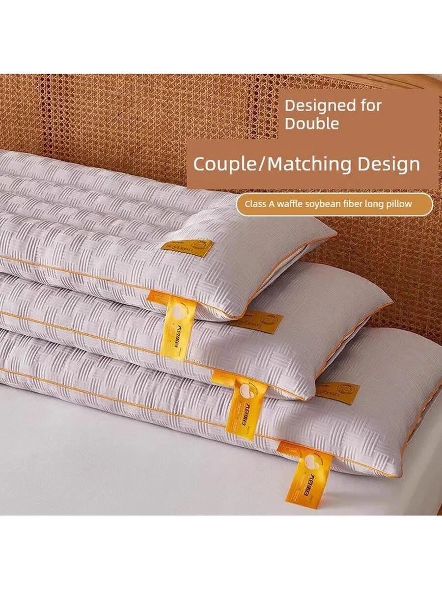 Длинная подушка для пар (Вафельная, 48x180 см – серая)